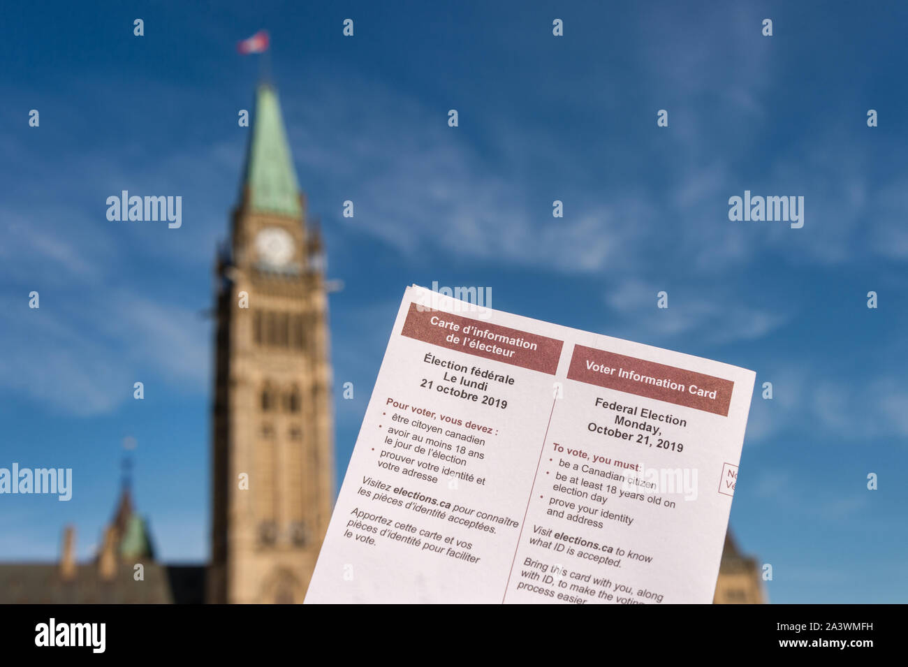 Voter information cards in front of Canadian Parliament in Ottawa ...