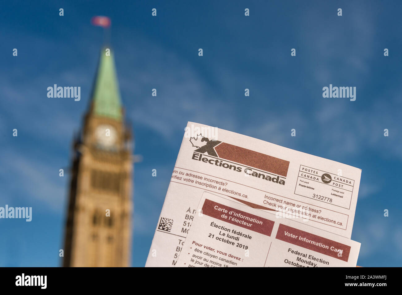 Voter information cards in front of Canadian Parliament in Ottawa ...