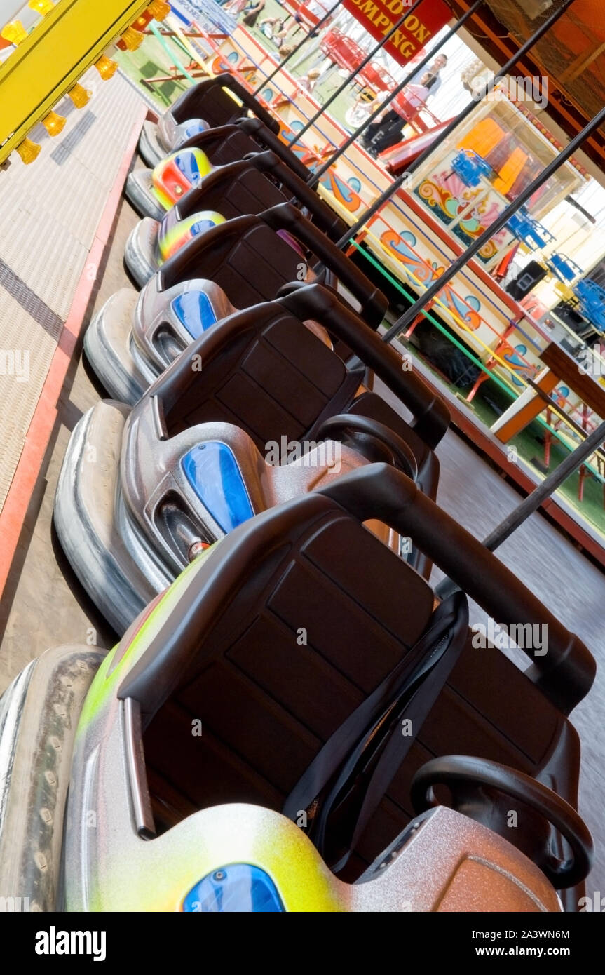 Rows of empty Dodgems at the fair, waiting for the fair to open Stock ...