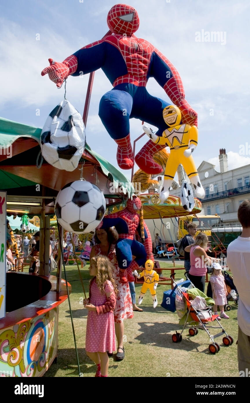 Giant inflatable Spiderman and other inflatable prizes on display on a ...