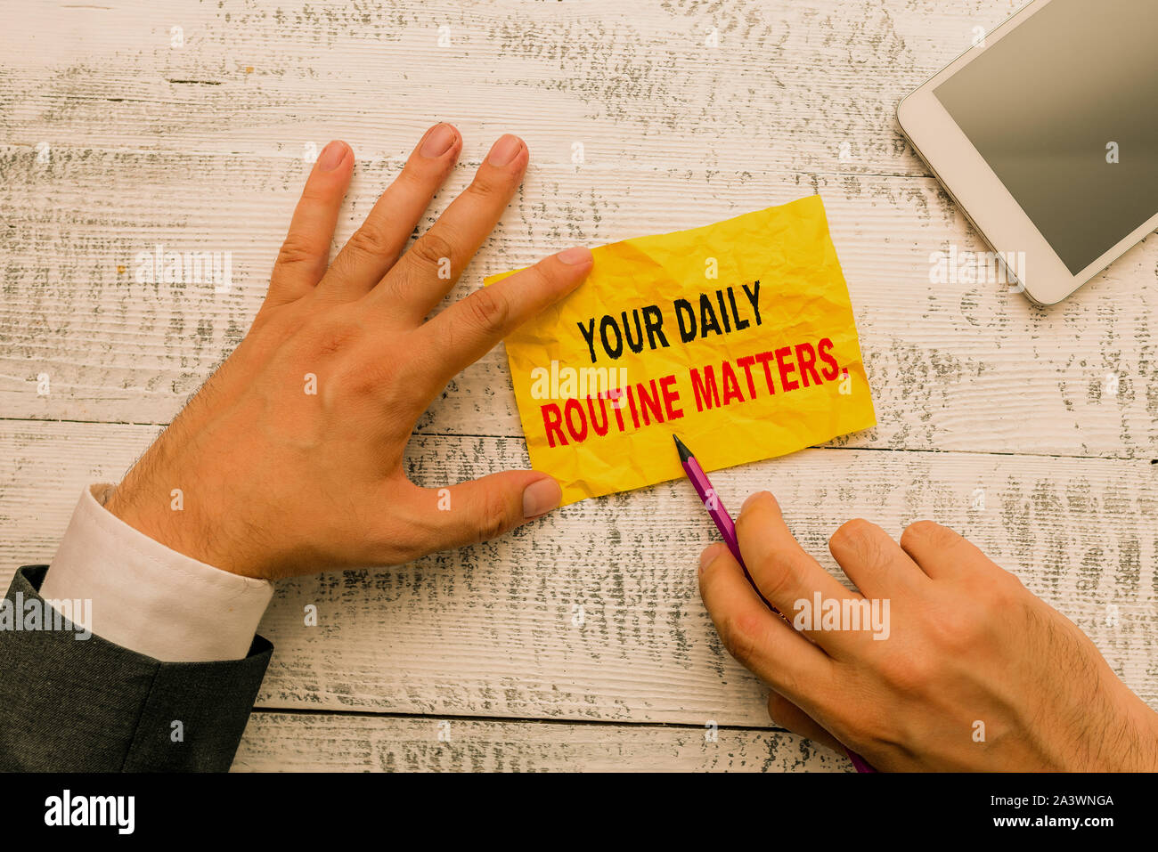 Text sign showing Your Daily Routine Matters. Business photo showcasing ...