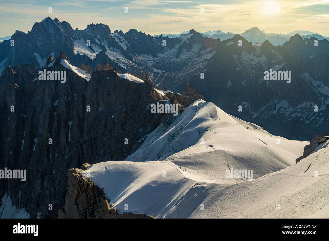 Mont Blanc massif, mountain range in the Alps on the border of France ...