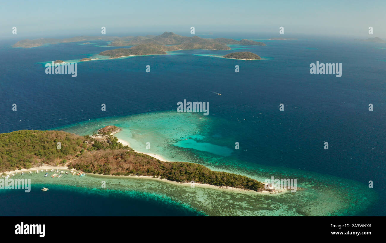 aerial view tropical islands and the blue sea. Palawan, Philippines ...