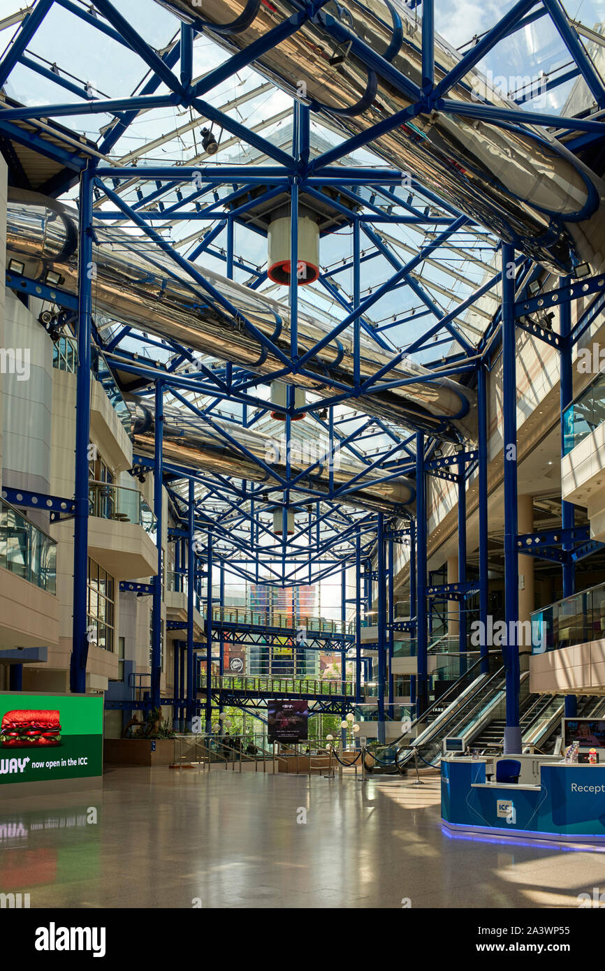 Interior atrium at the International Convention Centre in Birmingham UK ...