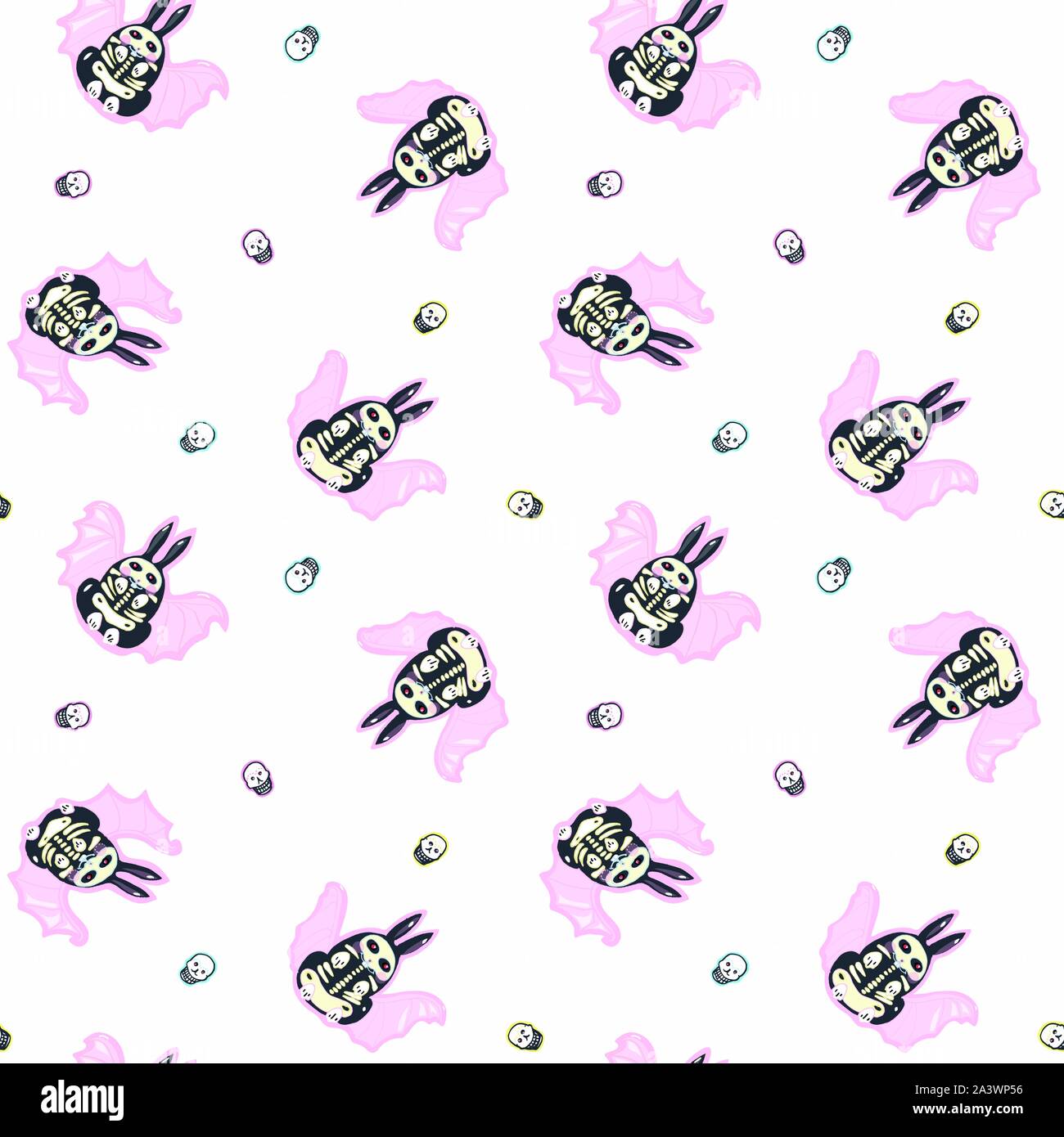 Seamless vector day of the dead kawaii pattern with hand drawn bat ...