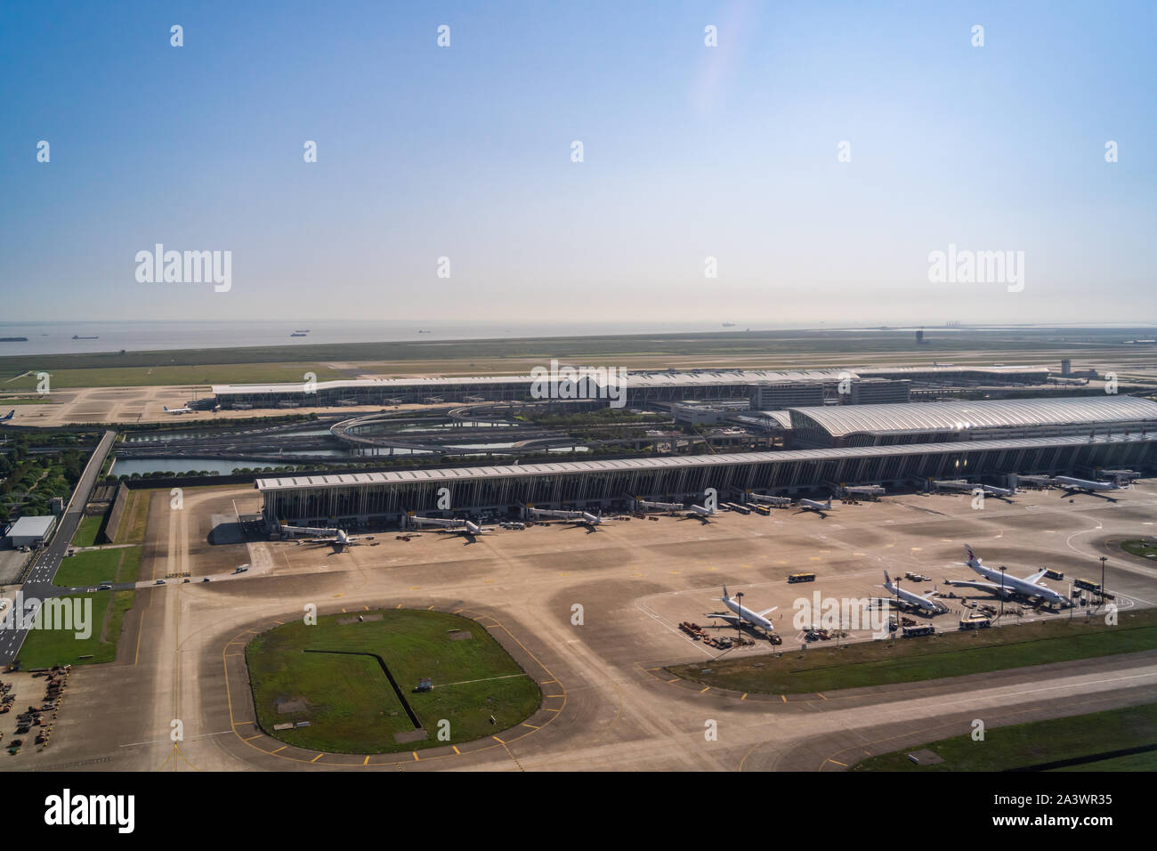 An aerial view of Shanghai Pudong International Airport Stock Photo - Alamy