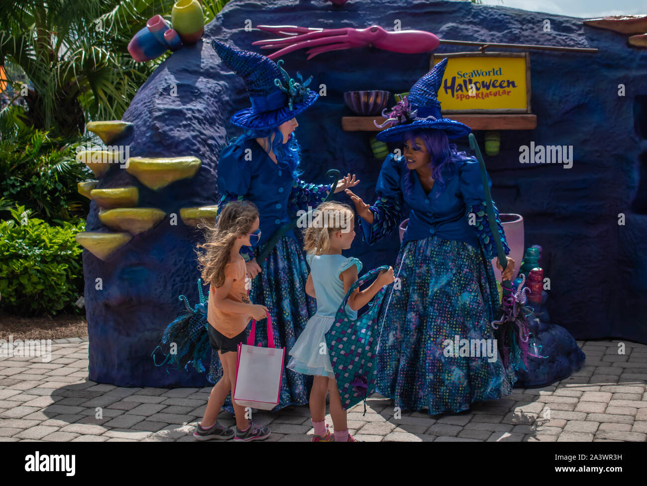 Orlando, Florida. September 21, 2019. Colorful witches interacting with ...
