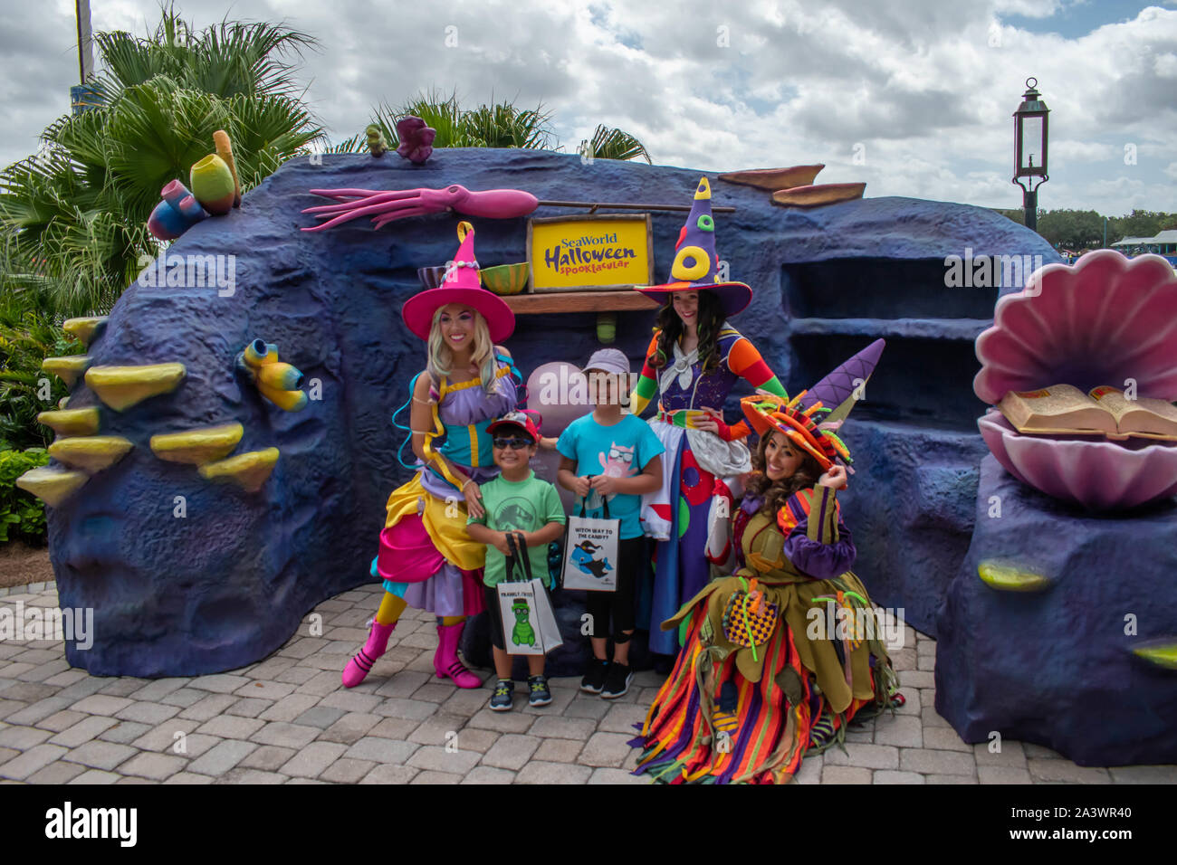 Orlando, Florida. September 21, 2019. Colorful witches interacting with ...