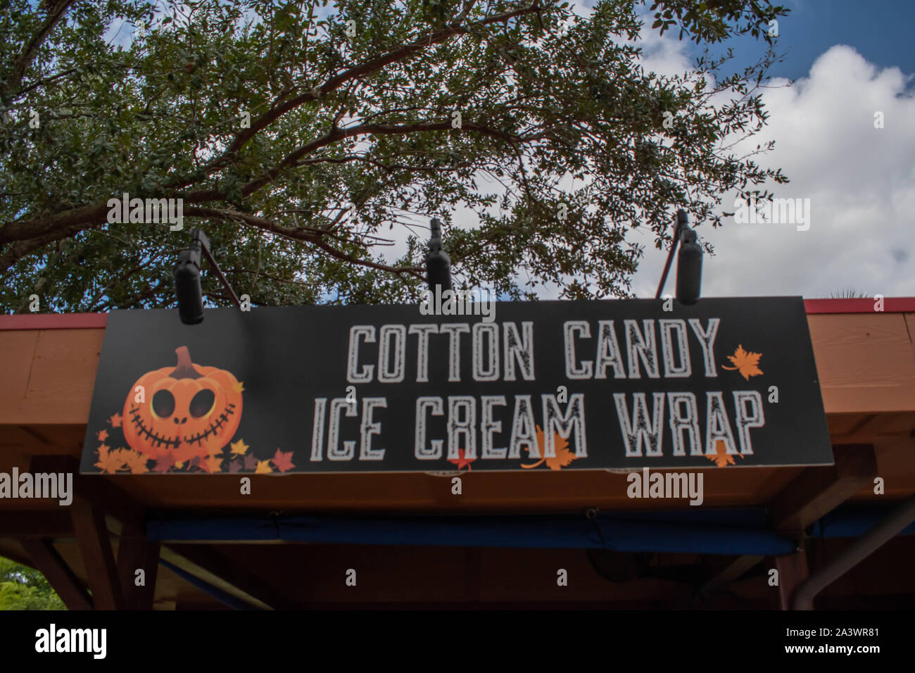 Orlando, Florida. September 21, 2019. Cotton Candy Ice Cream sign at ...