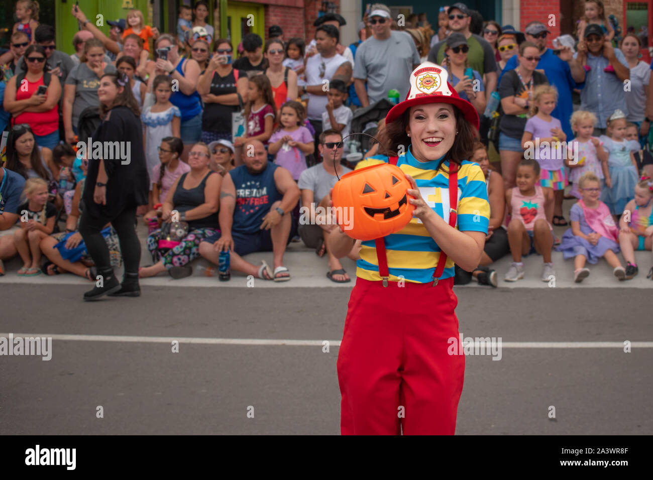 Orlando, Florida. September 21, 2019. Firefighter dancer in Sesame ...