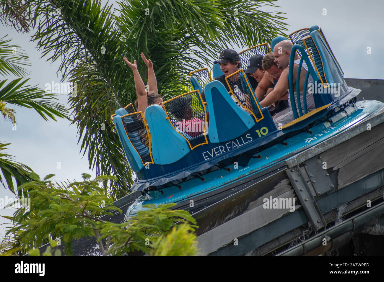 Orlando, Florida. September 21, 2019. People enjoying Infinity Falls at ...