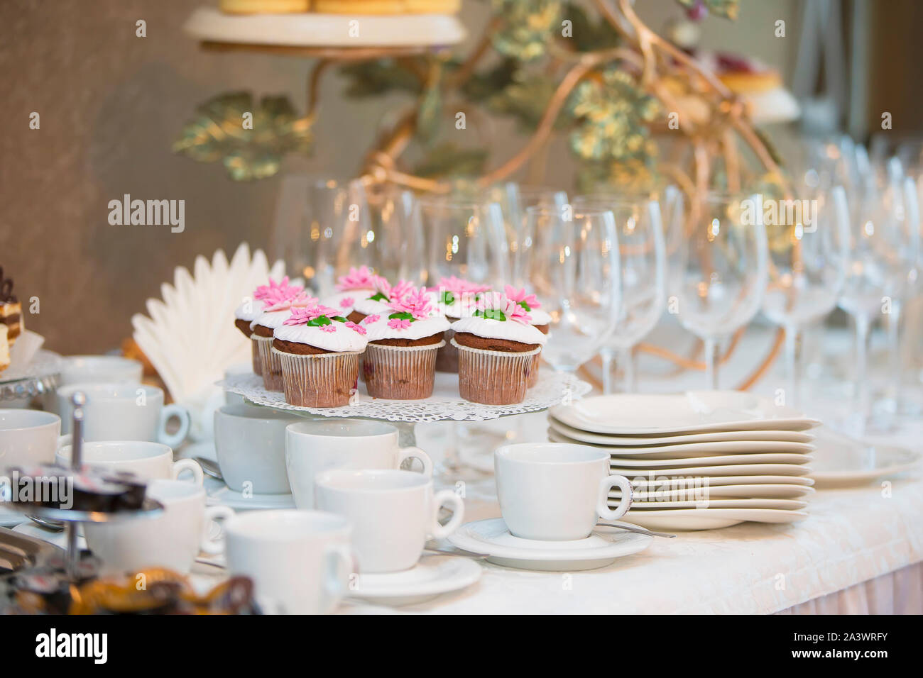 Table with dishes and buffet food Stock Photo - Alamy