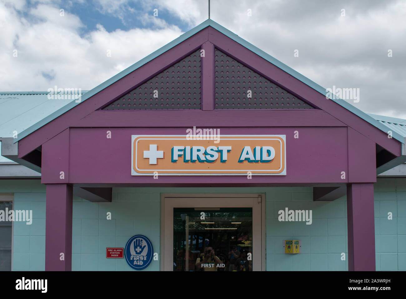 Orlando, Florida. September 21, 2019. Top view of First Aid building at ...