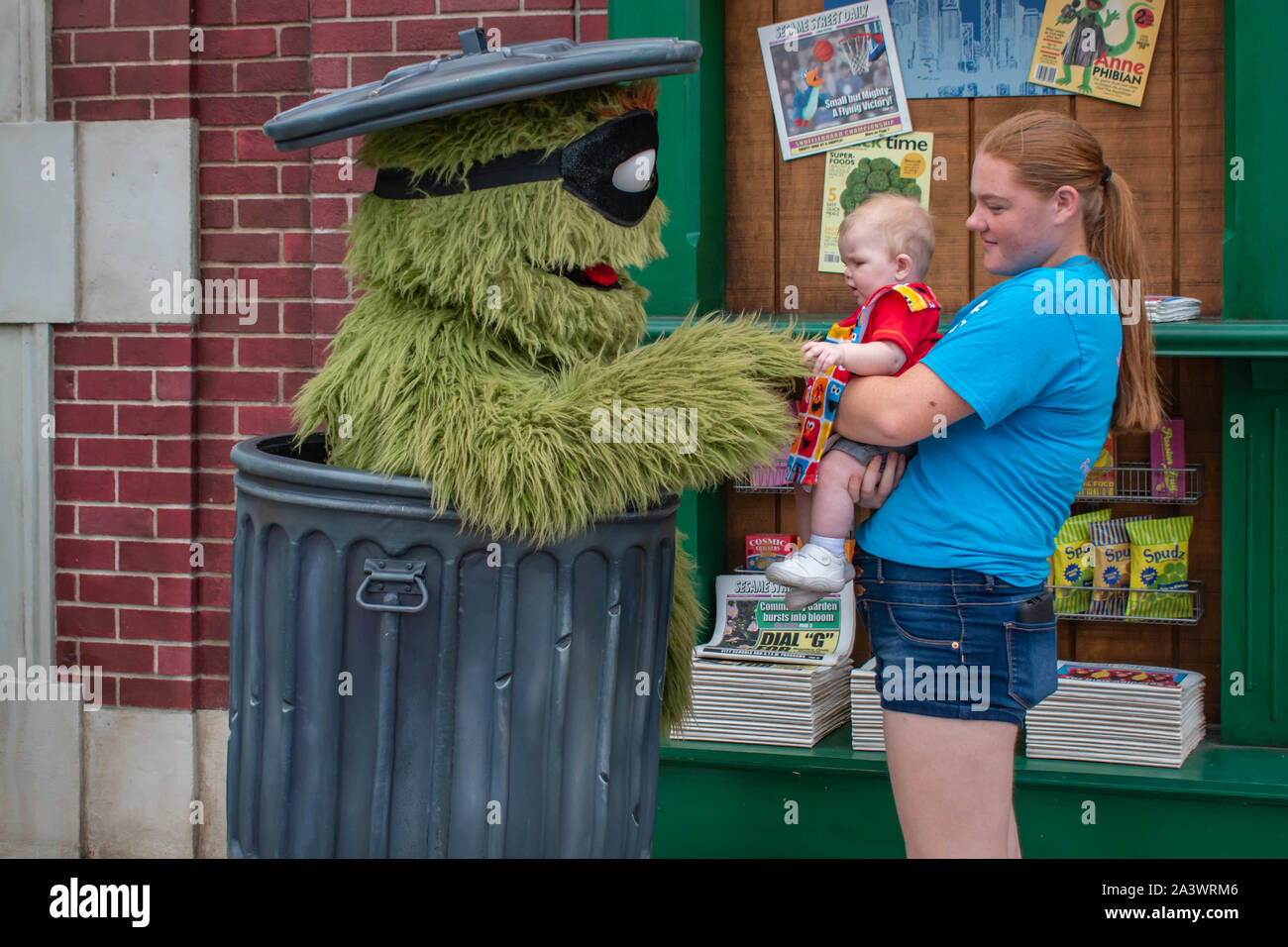 Orlando, Florida. July 30, 2019. Oscar the Grouch with nice baby and ...
