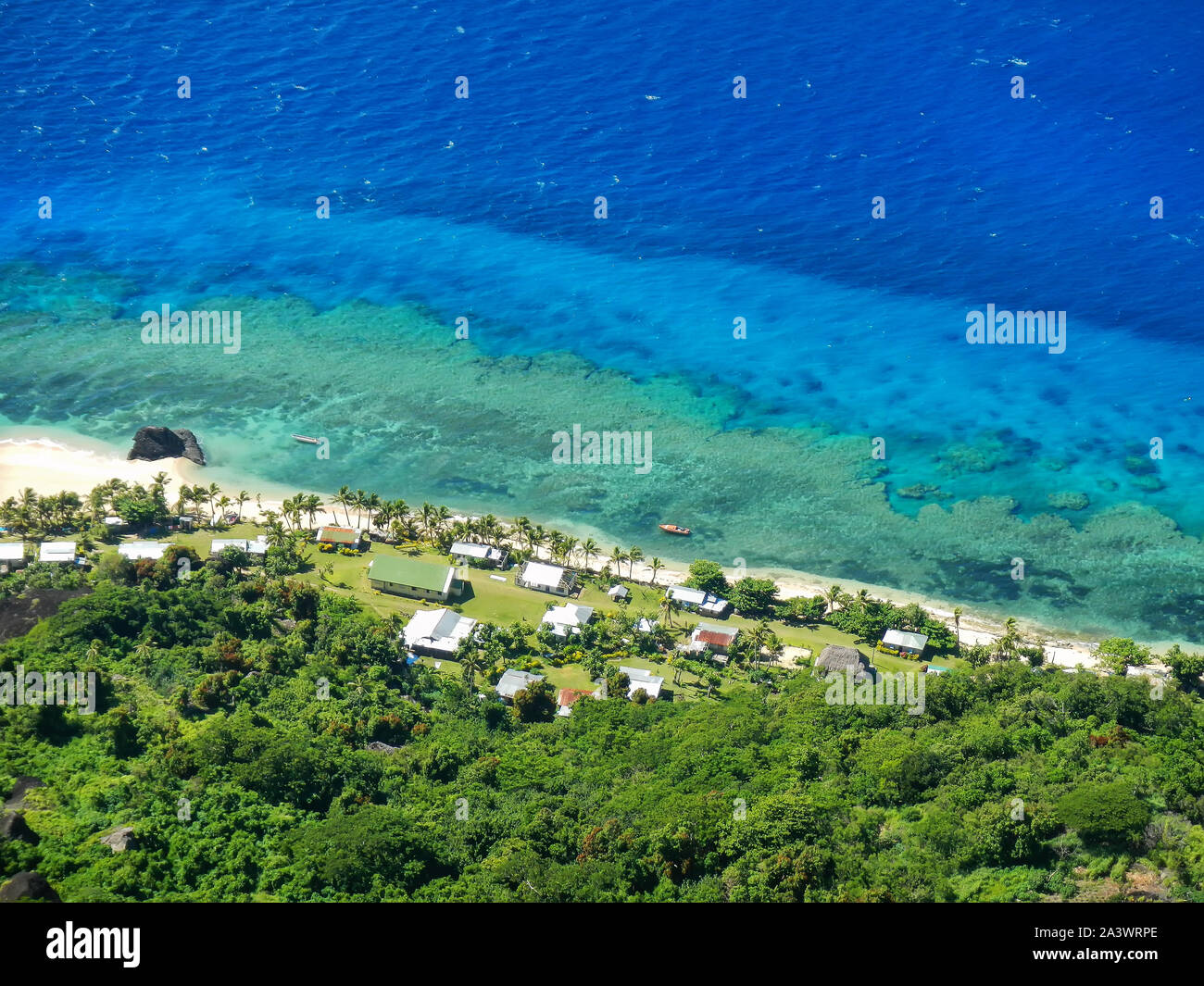View of Wayasewa Island coastline from Vatuvula Volcano, Yasawa Islands ...