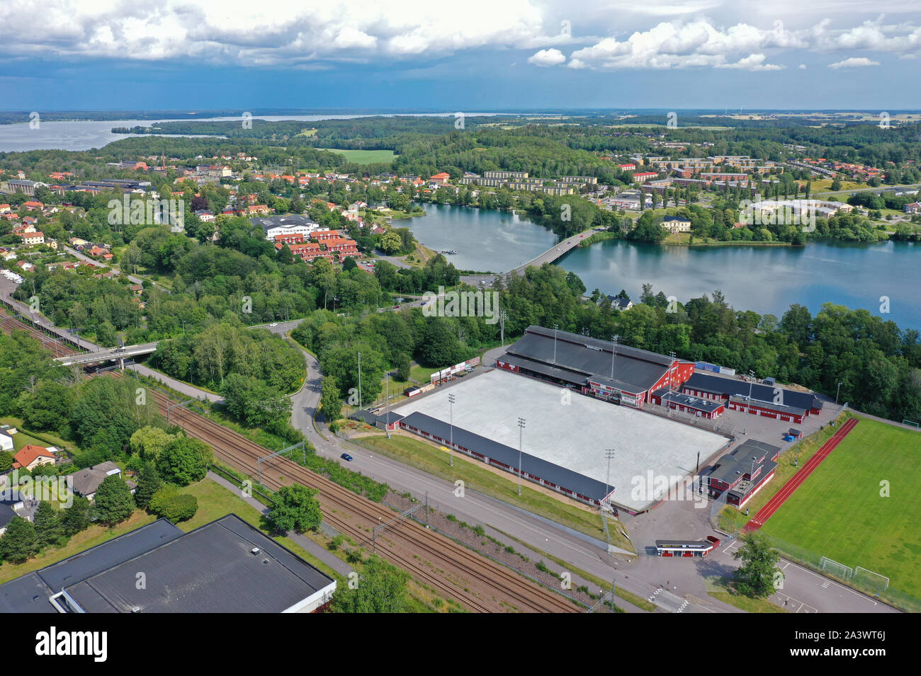 Aerial view, city of Motala.Foto Jeppe Gustafsson Stock Photo - Alamy