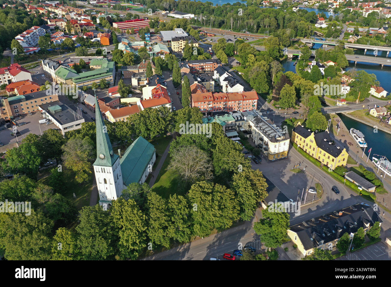 Aerial view, city of Motala.Foto Jeppe Gustafsson Stock Photo - Alamy