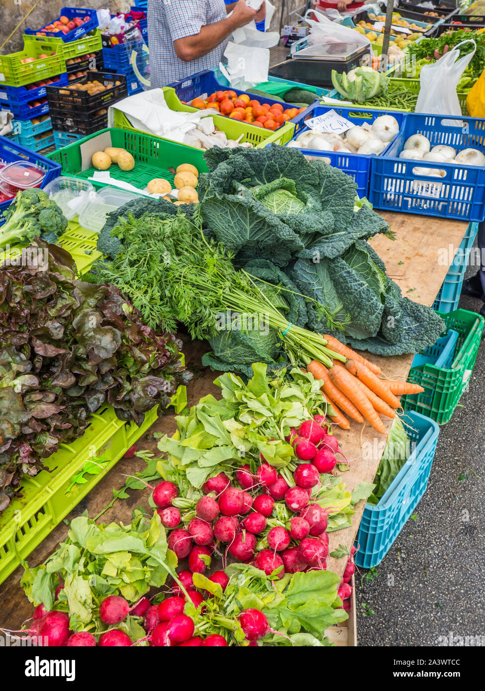 Variety of fruits and vegetables for sale asian market hi-res stock ...