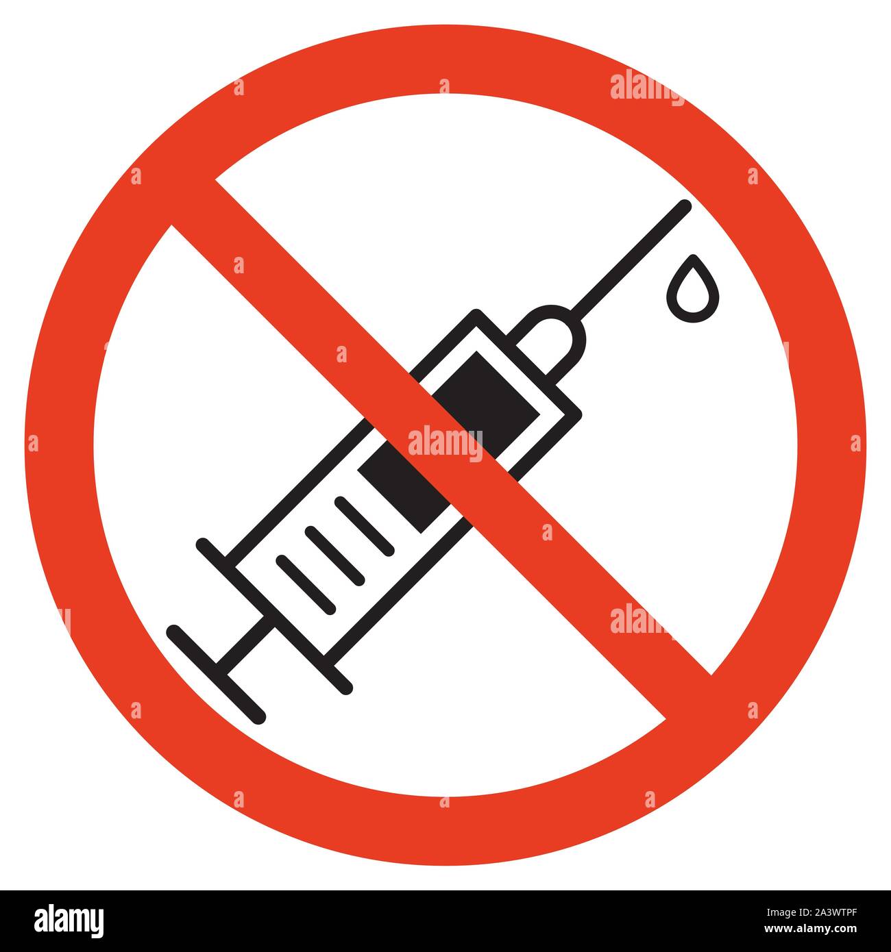 Syringe with forbidden sign. Isolated vector illustration on white ...