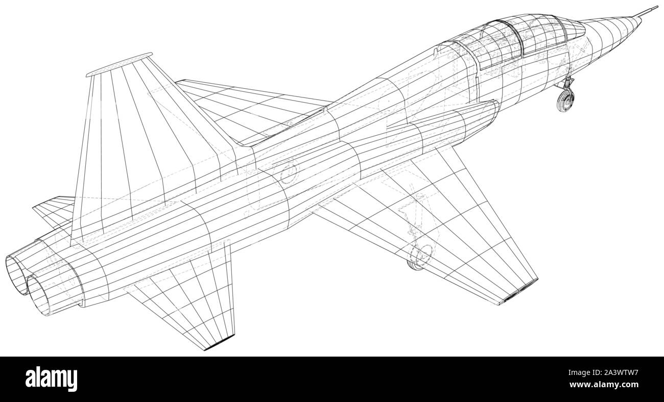 Outline Airplane. Vector rendering of 3d. Wire-frame style. The layers ...