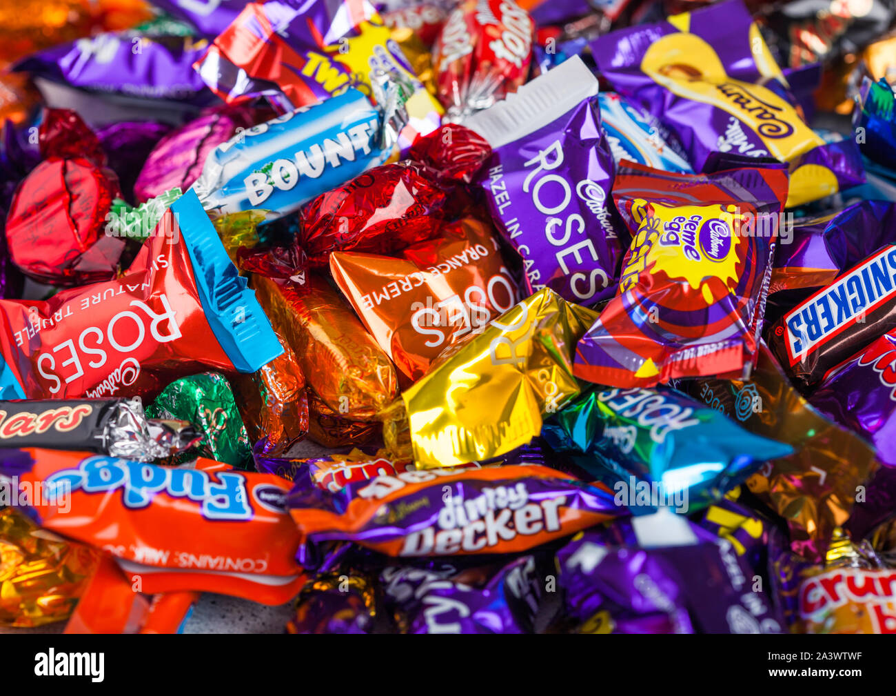 LONDON, UK - OCTOBER 10, 2019: Big Mix chocolate candies on white ...