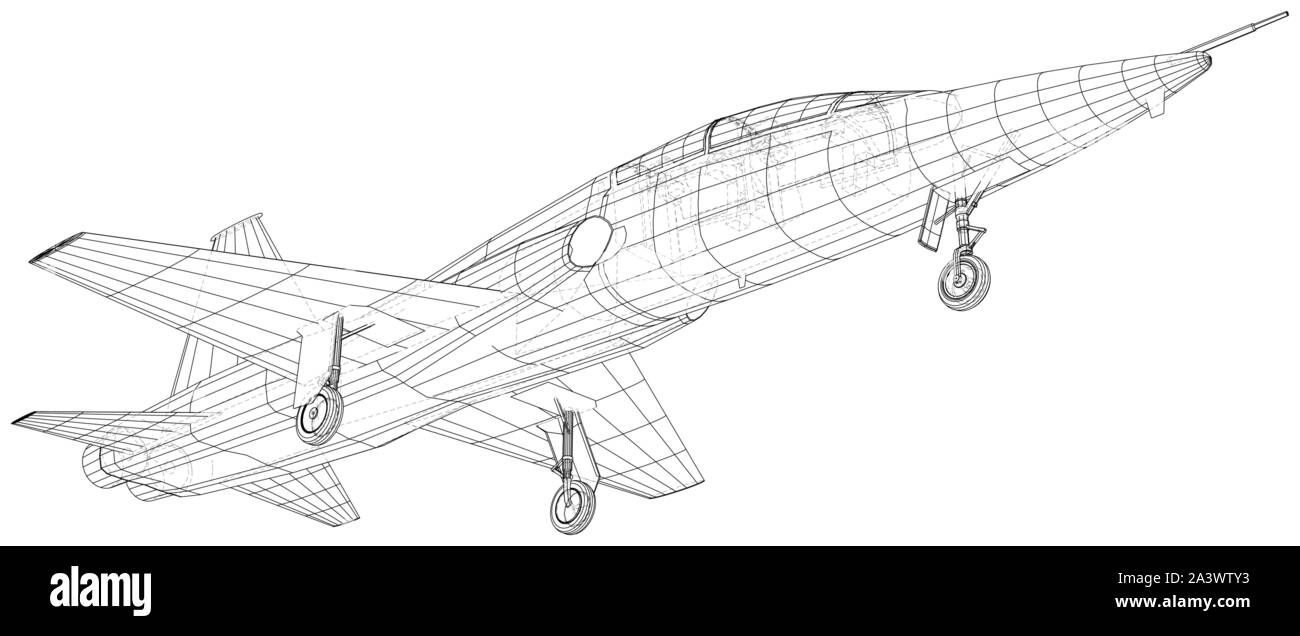 Airplane jet on white background. Vector rendering of 3d. Wire-frame ...