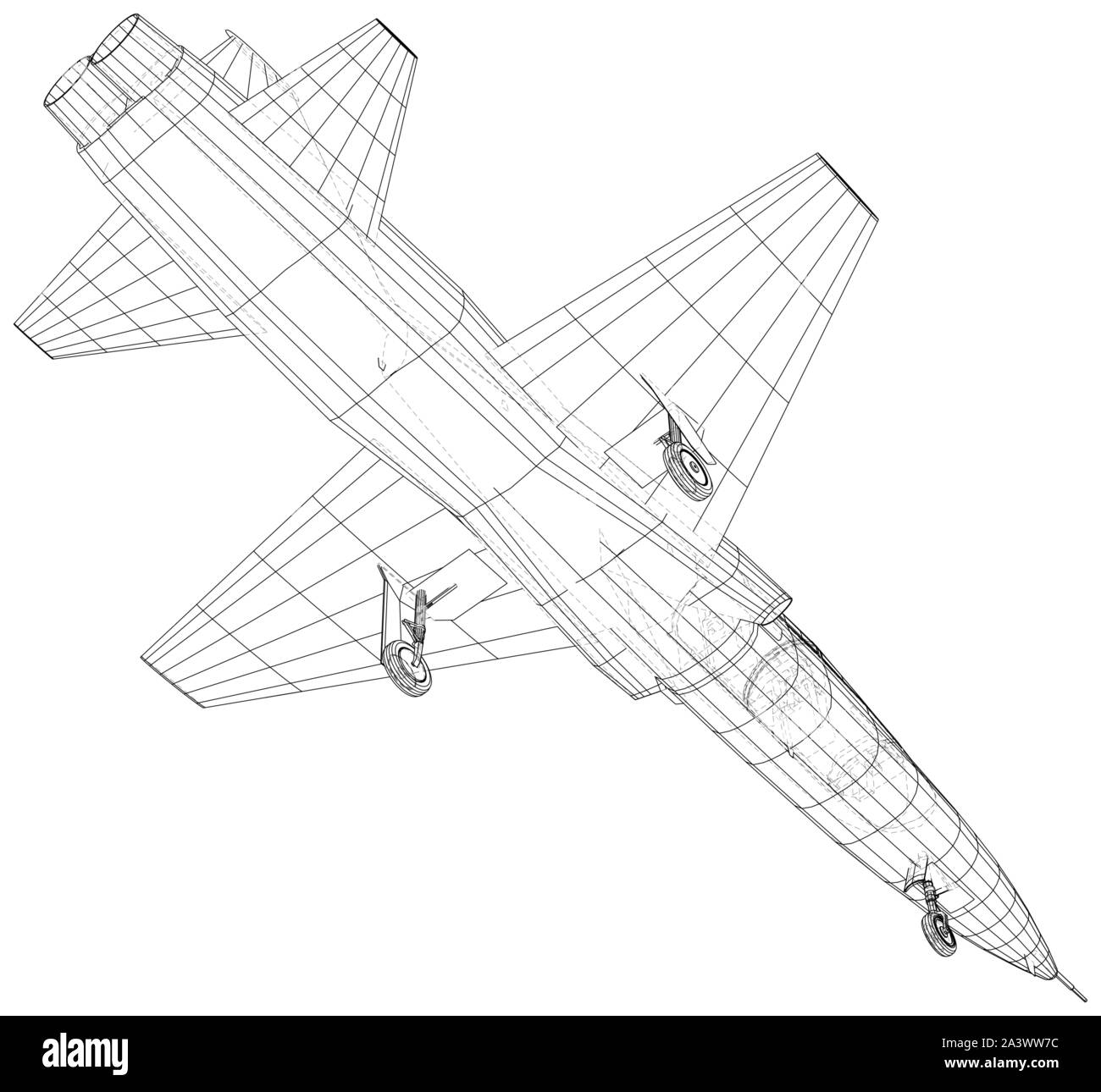 Airplane jet on white background. Vector rendering of 3d. Wire-frame ...