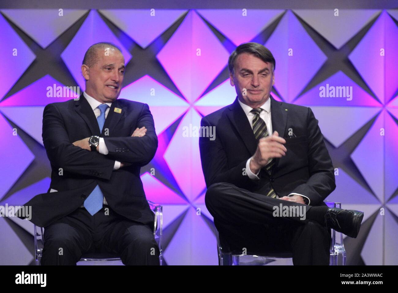 Sao Paulo, Brazil. 10th Oct, 2019. The Brazilian president JAIR ...