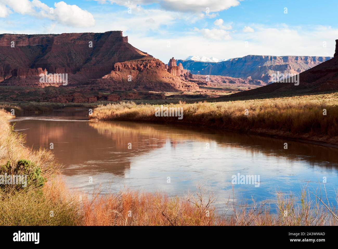 Fisher Towers and the Colorado River near Moab, Utah, USA Stock Photo ...
