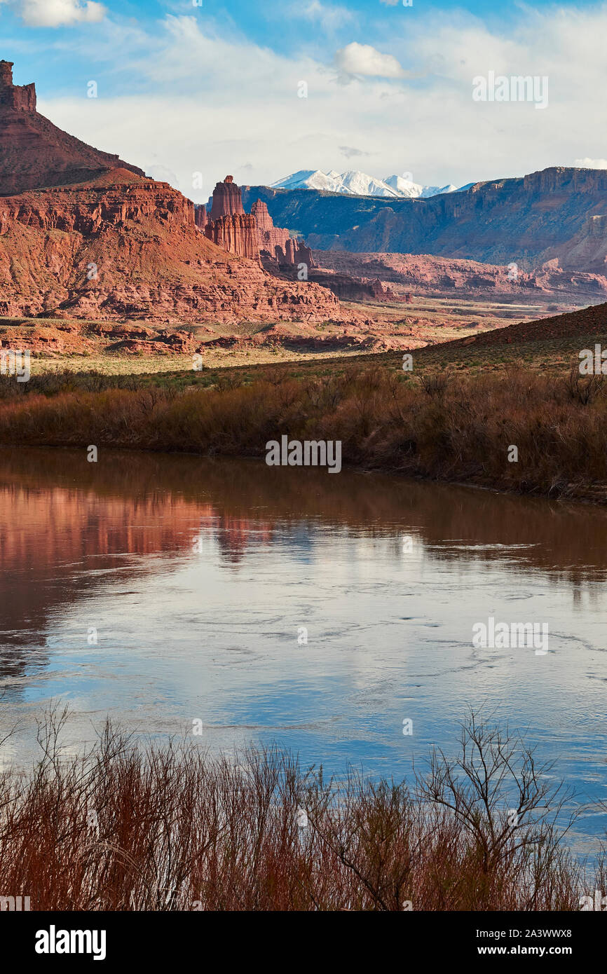 Fisher Towers and the Colorado River near Moab, Utah, USA Stock Photo ...