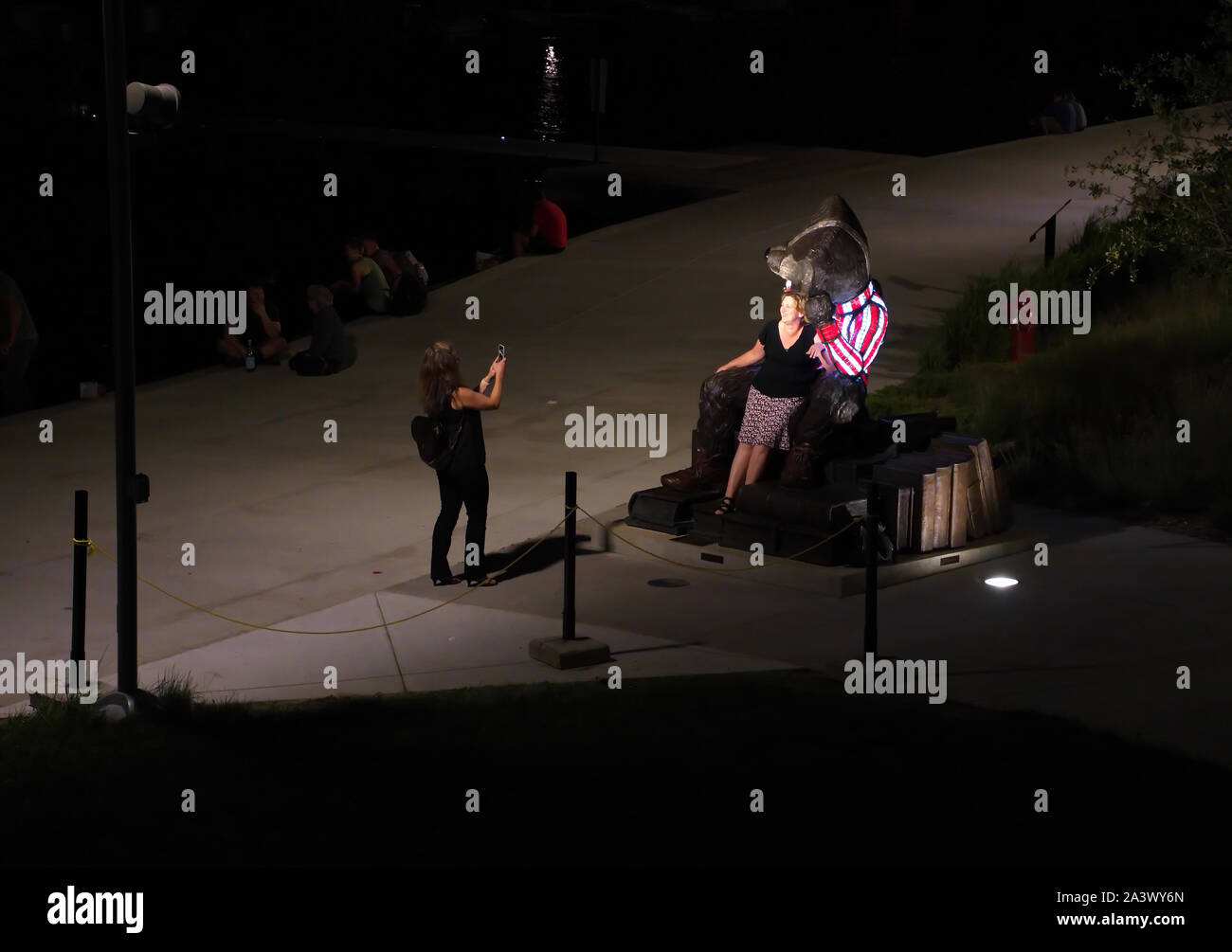 Madison, WI USA. Jul 2018. Women taking photos with the Badger at the ...