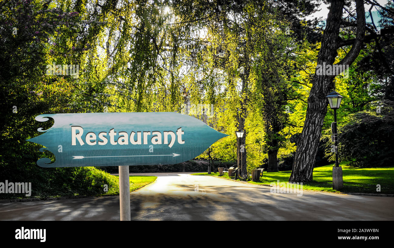 Street Sign the Direction Way to Restaurant Stock Photo - Alamy