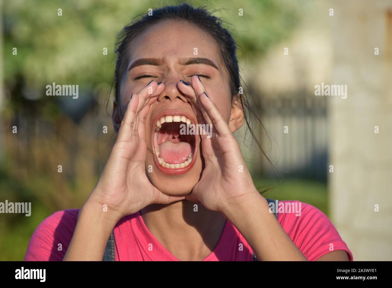 Shouting Young Filipina Female Stock Photo - Alamy