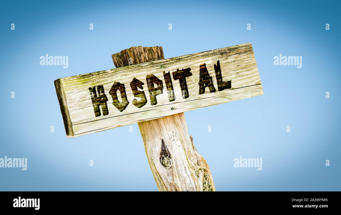 Street Sign the Direction Way to Hospital Stock Photo - Alamy