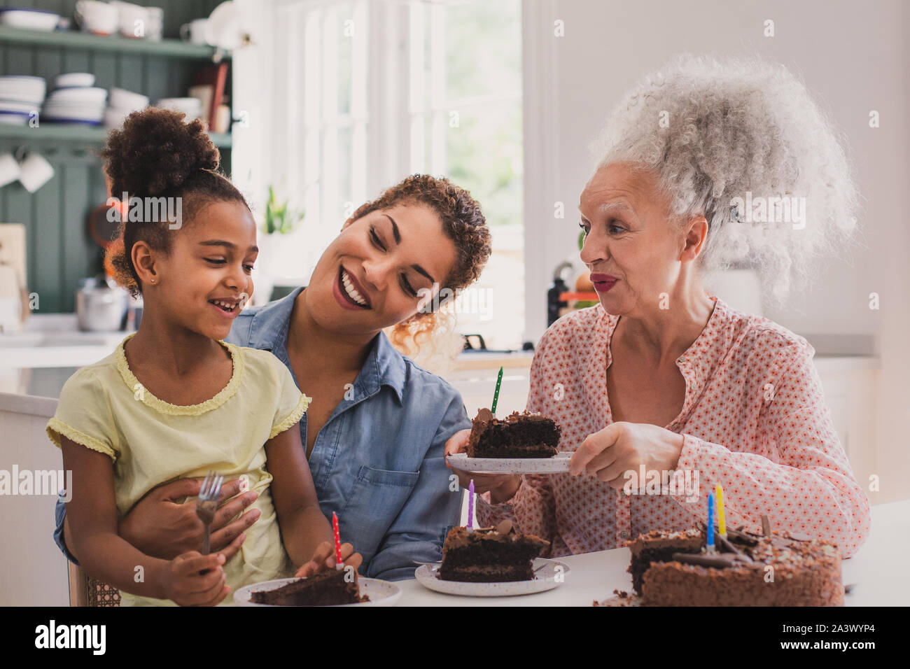 Three generations of family celebrating a birthday together Stock Photo ...