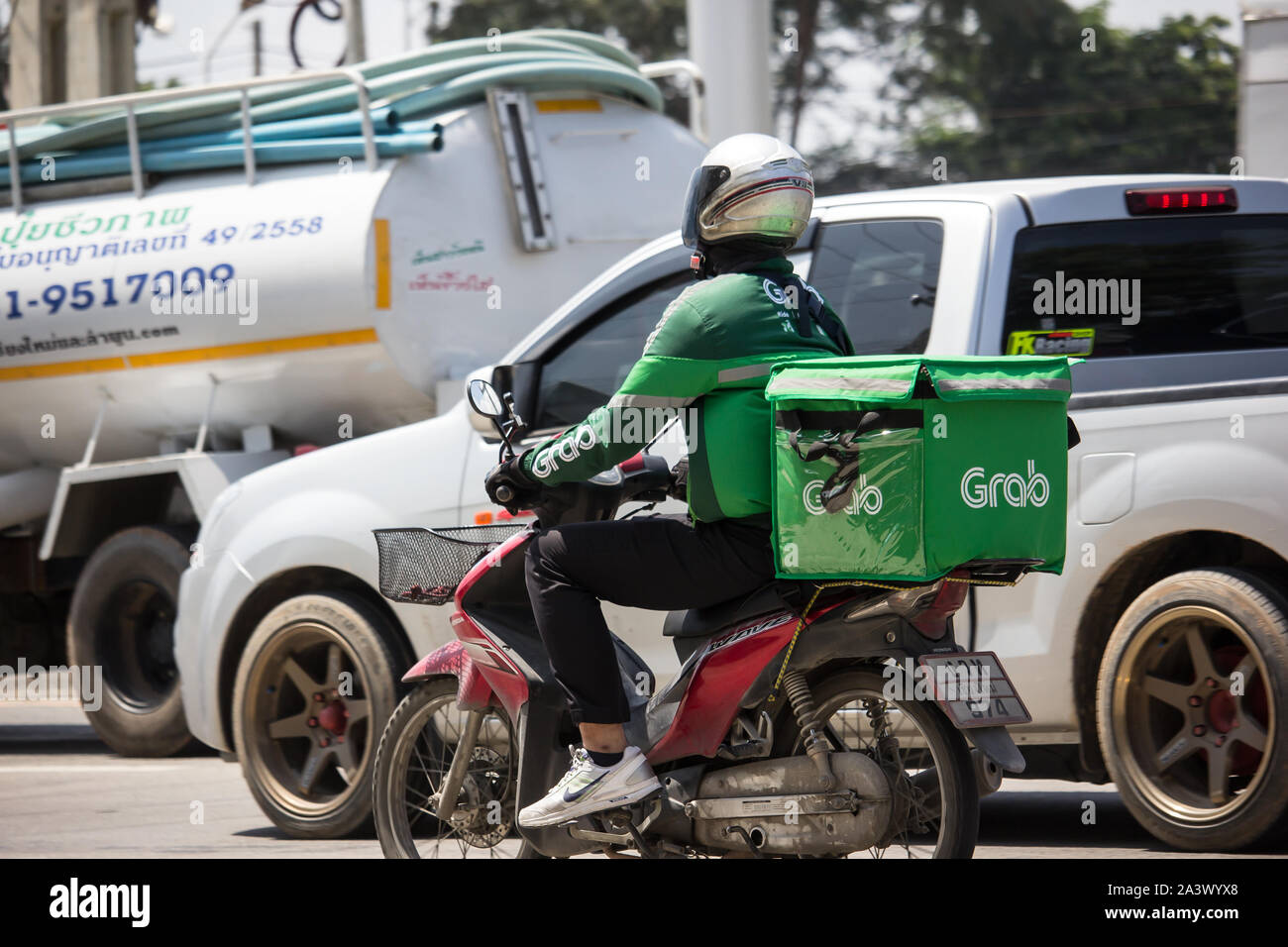 Chiangmai, Thailand - October 3 2019: Delivery service man ride a ...