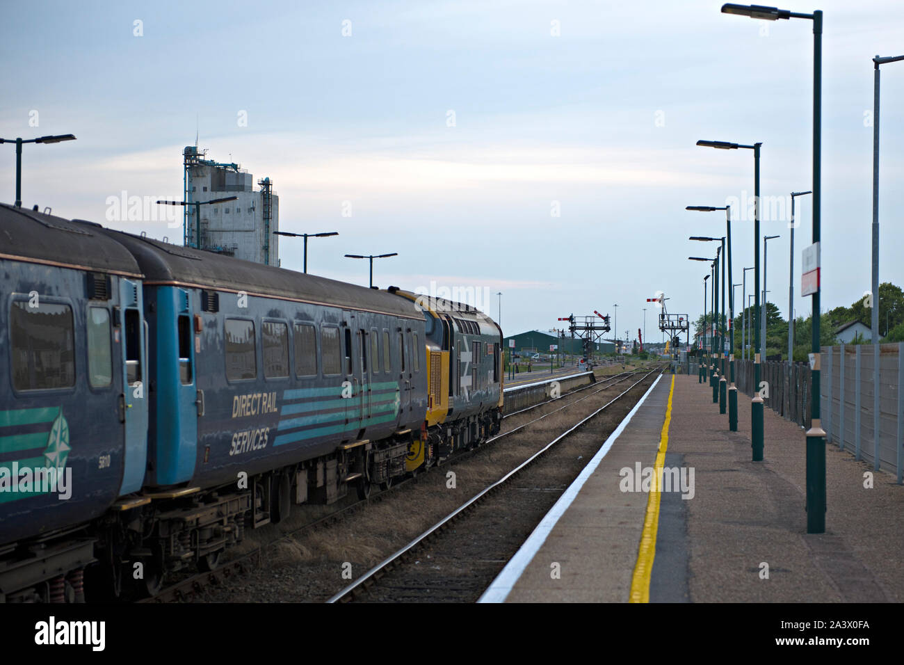 Train headed by a vintage class 37 diesel engine about to depart ...