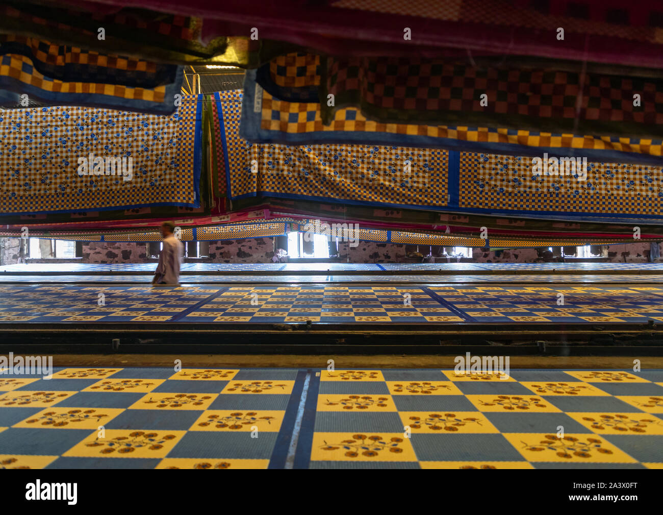 Textiles being printed inside a saree factory, Rajasthan, Sanganer ...