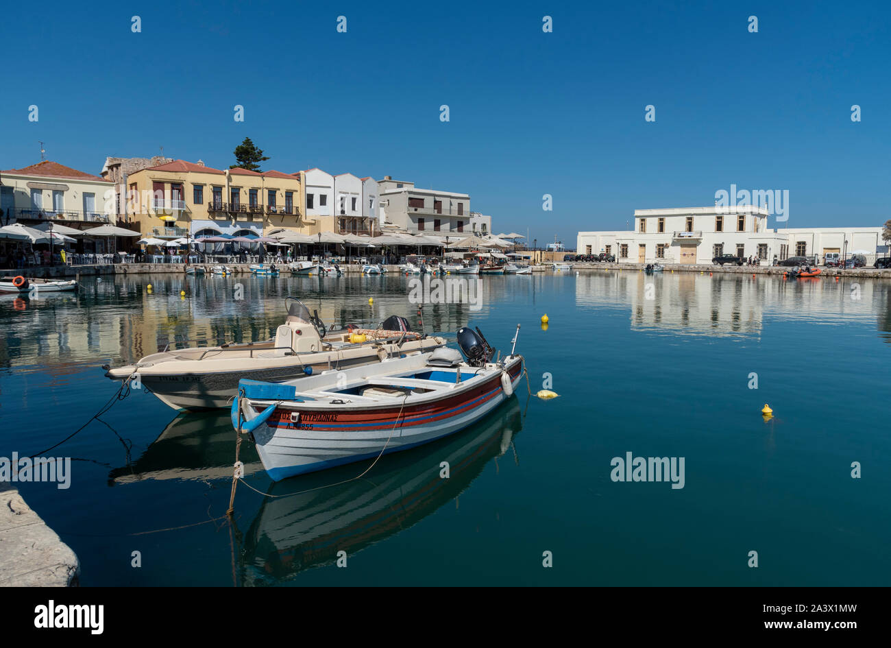 Rethymno, Crete, Greece. September 2019. Small fishing boats on the ...
