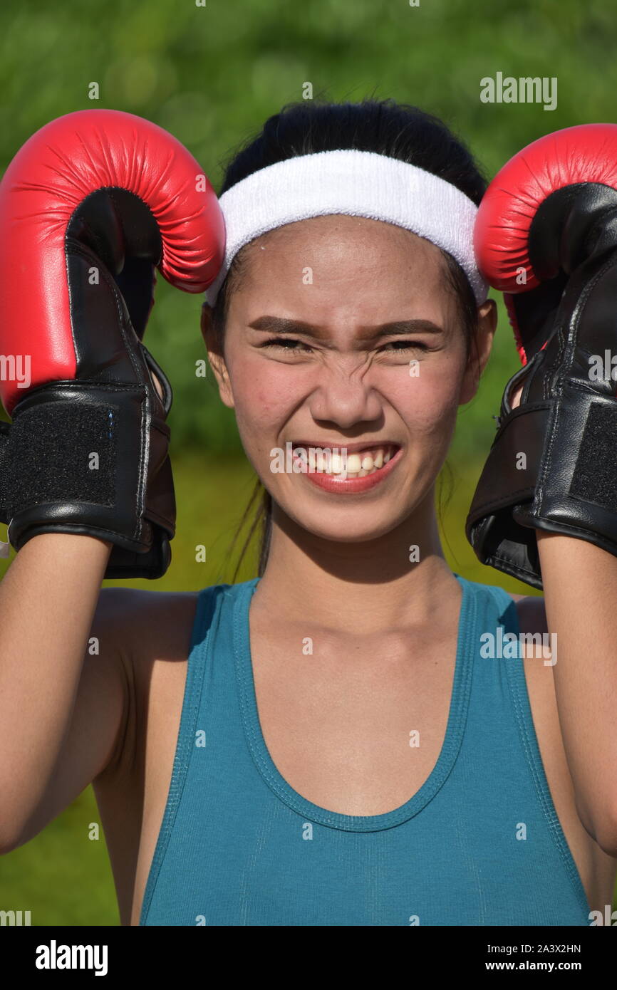 Sporty Asian Female Boxer And Anxiety Stock Photo - Alamy