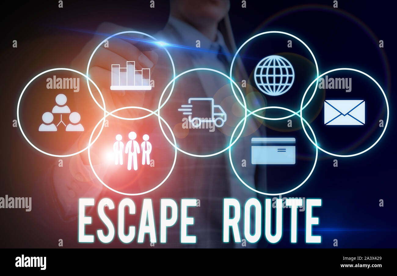 Writing note showing Escape Route. Business concept for a route by ...