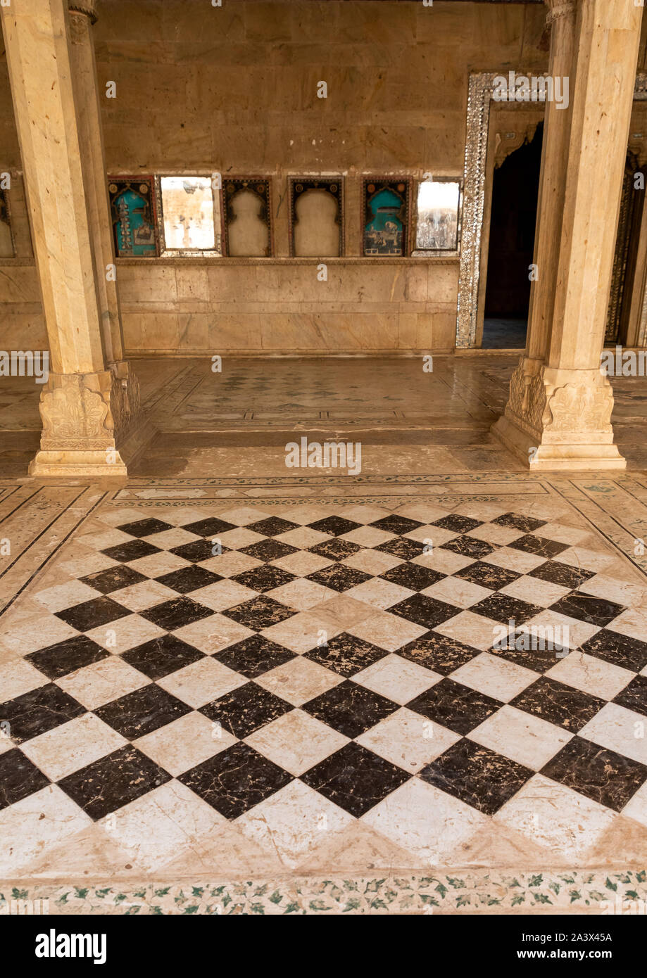 Geometric tiles in Taragarh fort, Rajasthan, Bundi, India Stock Photo ...