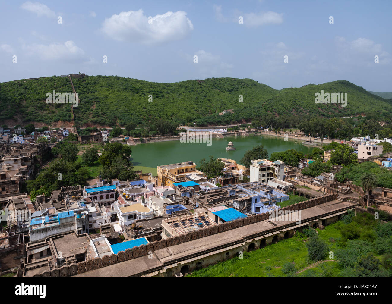 View of the city with the blue brahmin houses, Rajasthan, Bundi, India ...