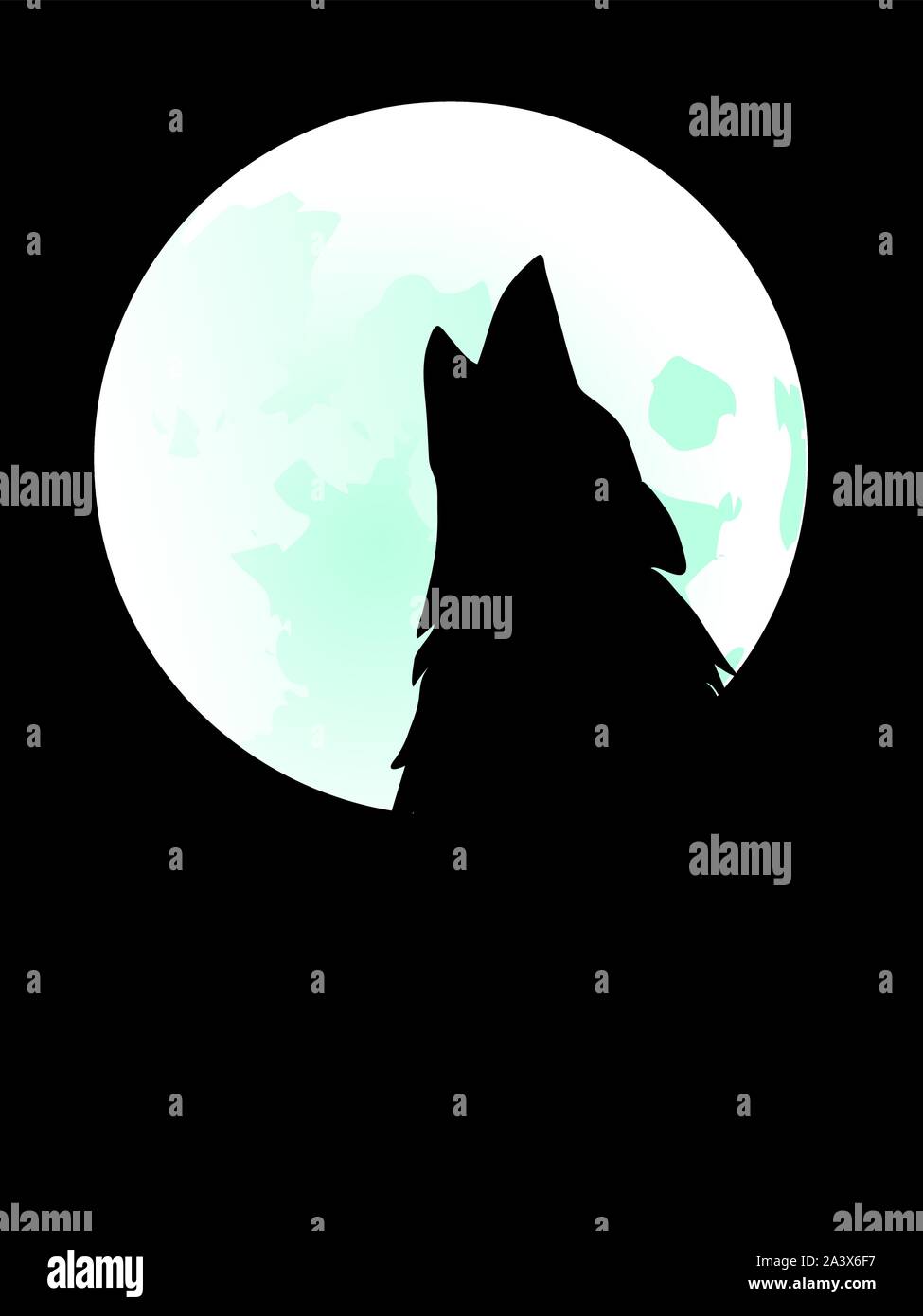 Silhouette of the wolf howling at the moon in the midnight Stock Vector ...