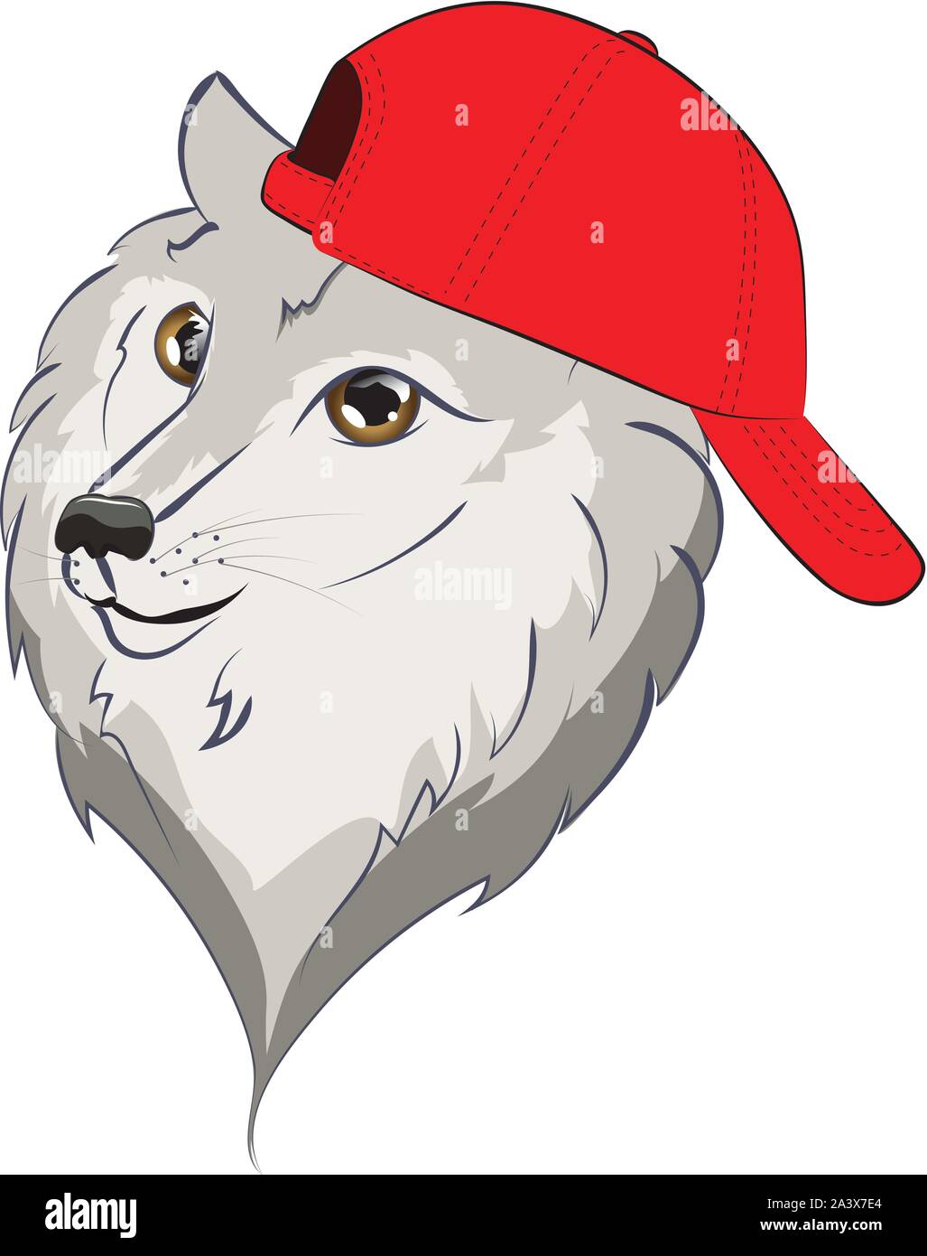Cute cartoon wolf in a baseball cap illustration on white background ...