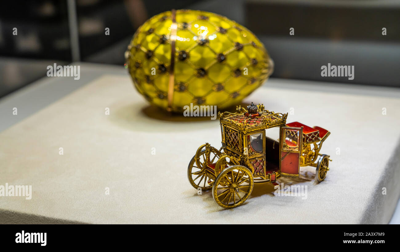 Museum pieces displayed in the Faberge Museum in St. Petersburg, Russia ...