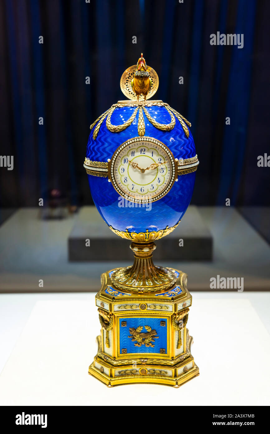 Museum pieces displayed in the Faberge Museum in St. Petersburg, Russia ...