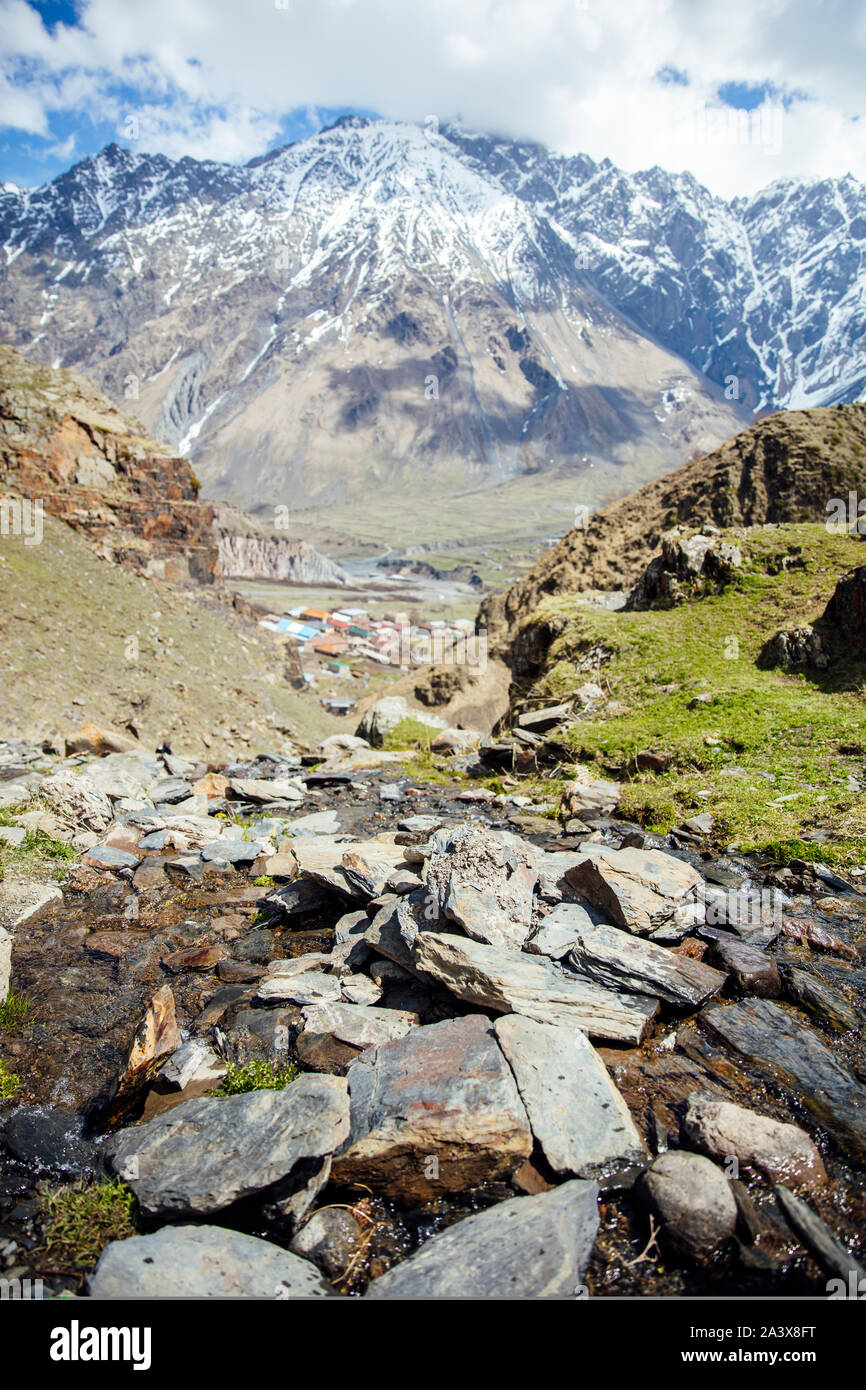 View at the Stepantsminda town in Georgia Stock Photo - Alamy