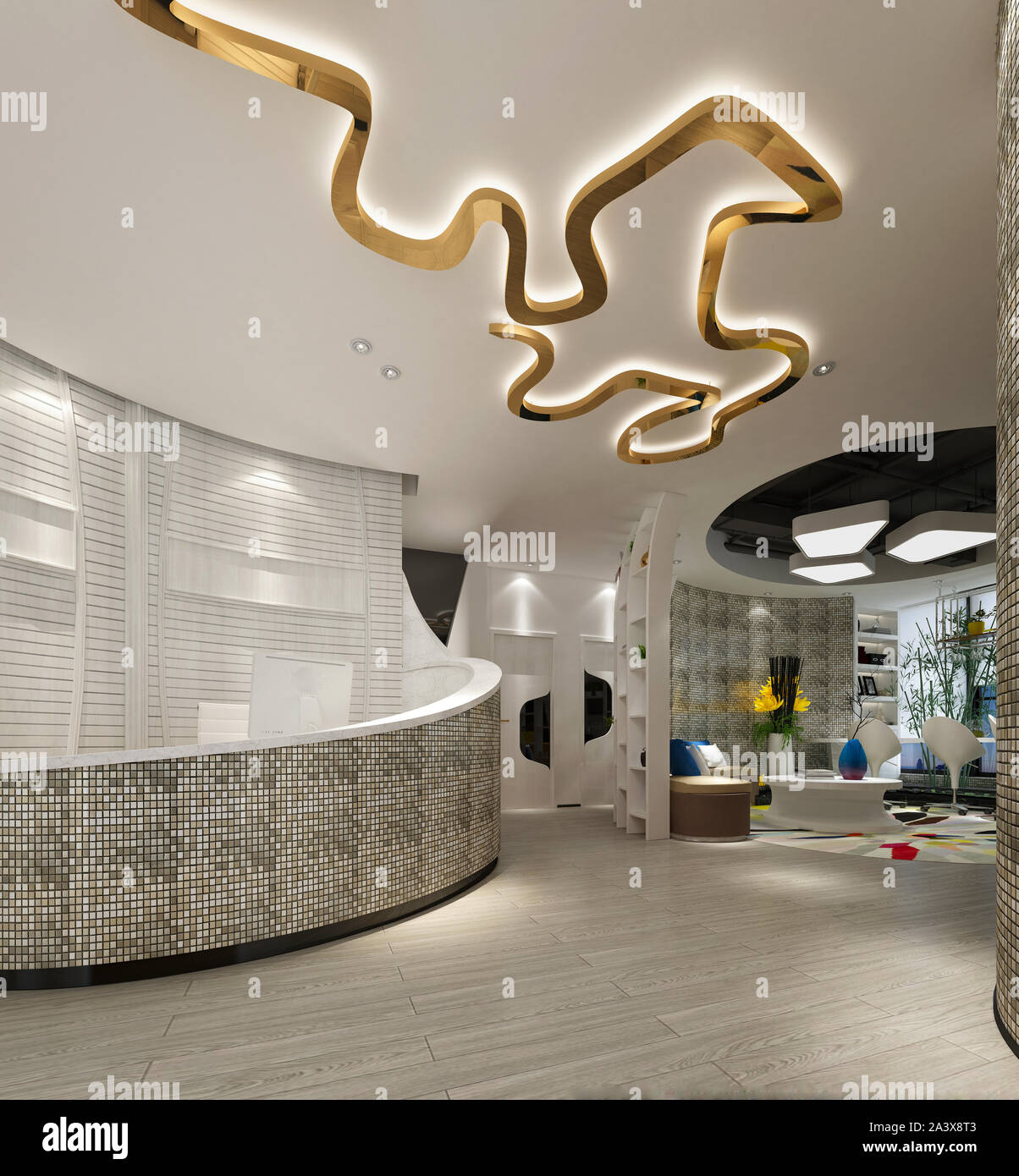3d render of hotel reception lobby Stock Photo - Alamy