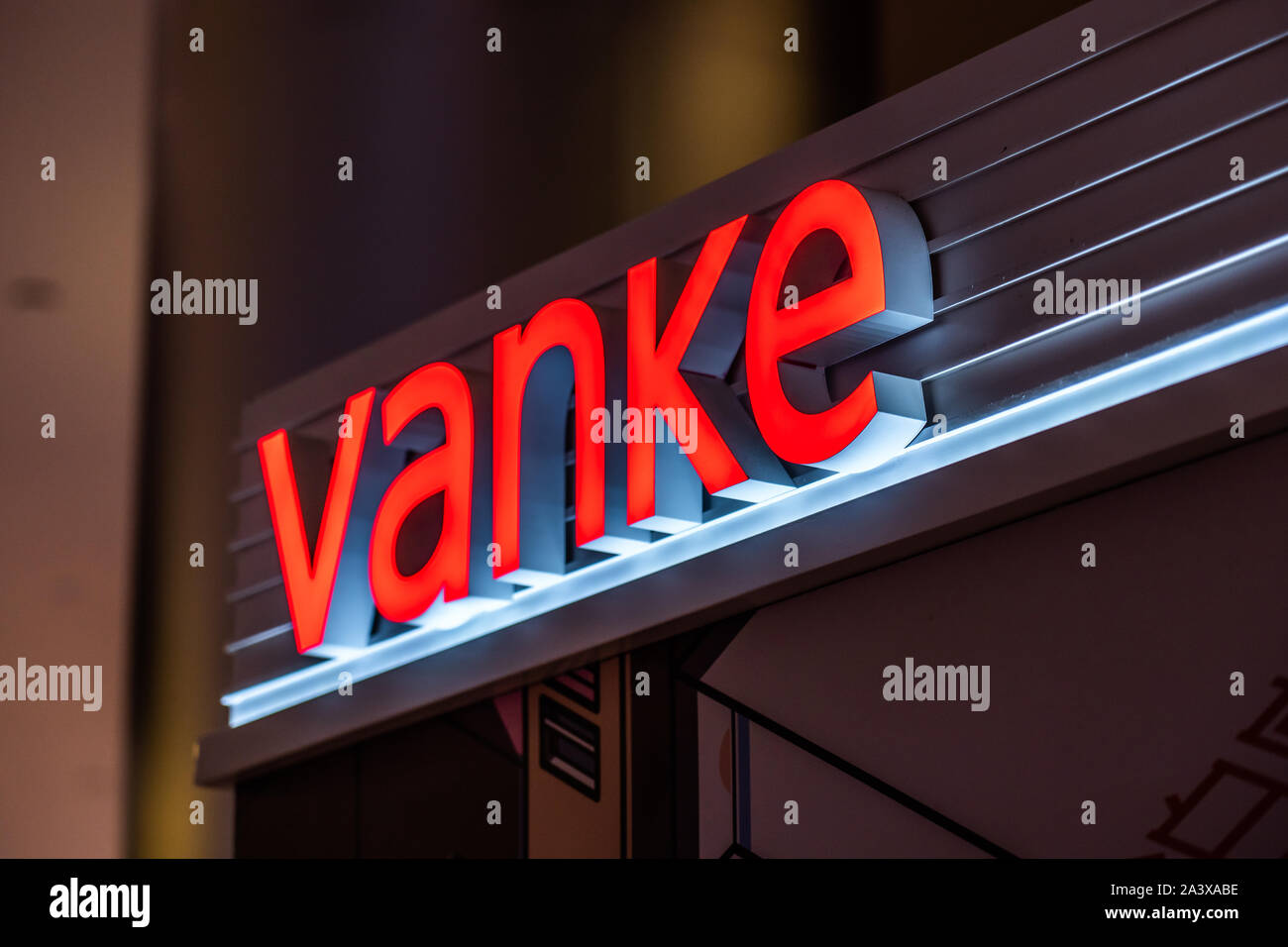 Chinese residential real estate developer, Vanke logo seen in Shenzhen ...